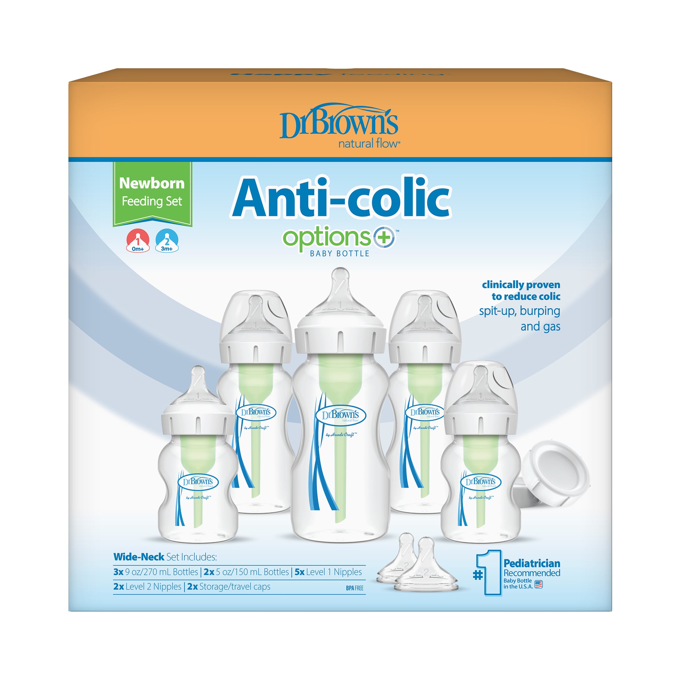 Dr. Brown’s Natural Flow® Anti-Colic Options+™ Wide-Neck Baby Bottle N ...