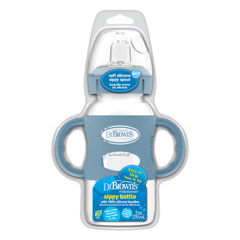 Dr Brown's Milestones Wide-Neck Sippy Bottle with Silicone Handles Blue ...